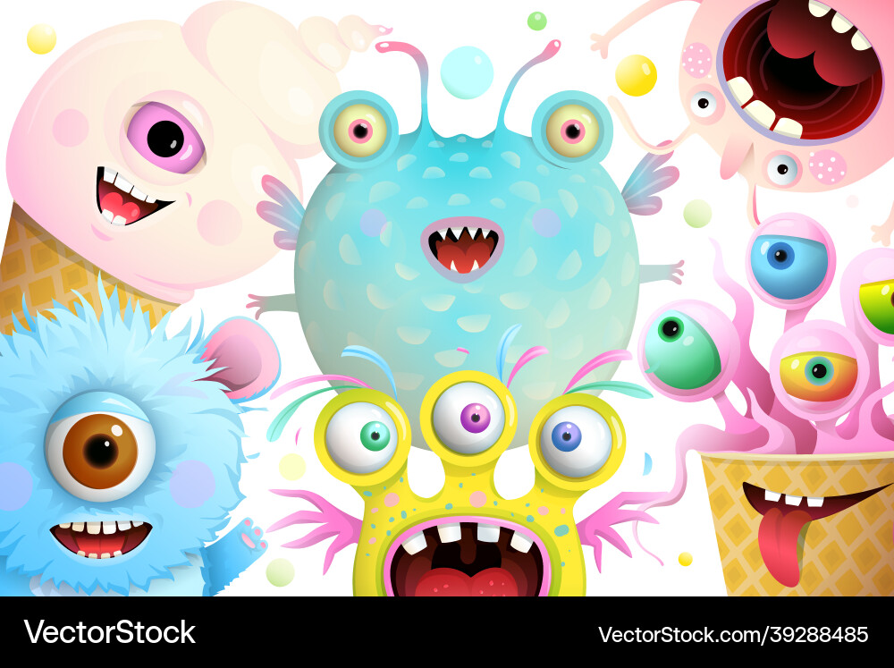 Cute monsters characters background for kids Vector Image
