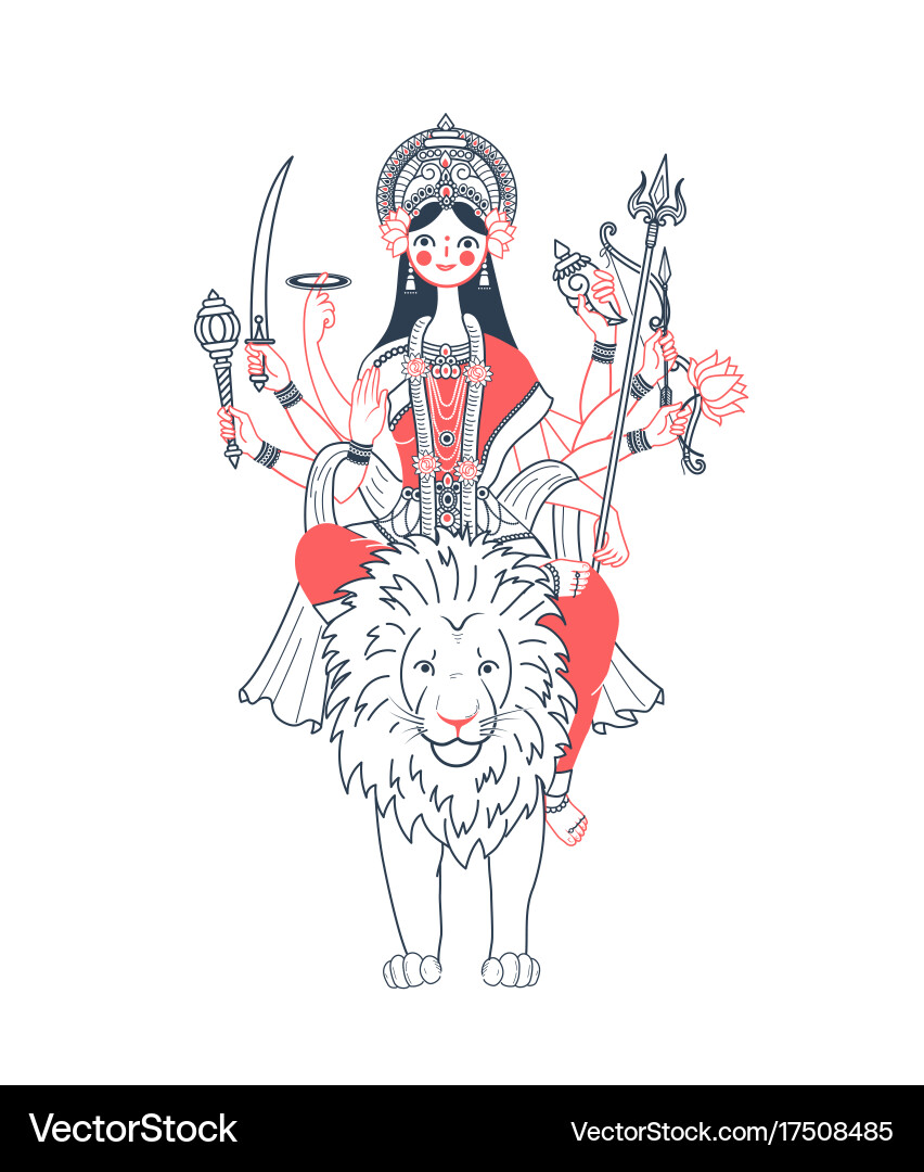 Icon of goddess durga two colors Royalty Free Vector Image