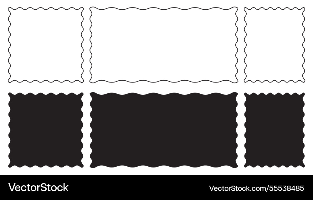 Scalloped square shapes set isolated Royalty Free Vector