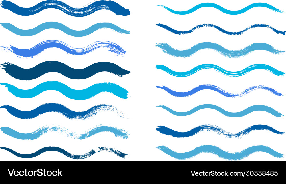 Wave brush cyan water waves isolated dirty Vector Image