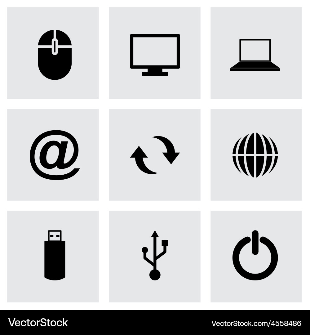 Black computer icon set Royalty Free Vector Image