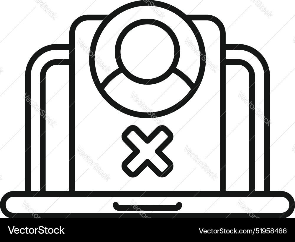 Laptop showing delete account icon for online user
