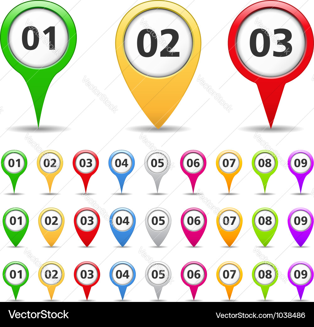 Map markers with numbers Royalty Free Vector Image