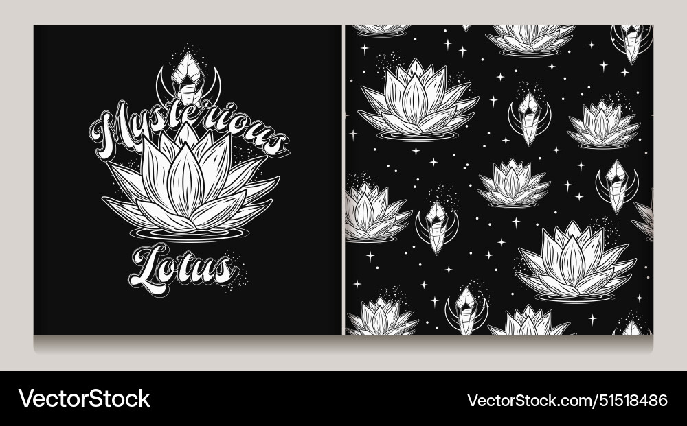 Mysterious pattern label with lotus crystals Vector Image