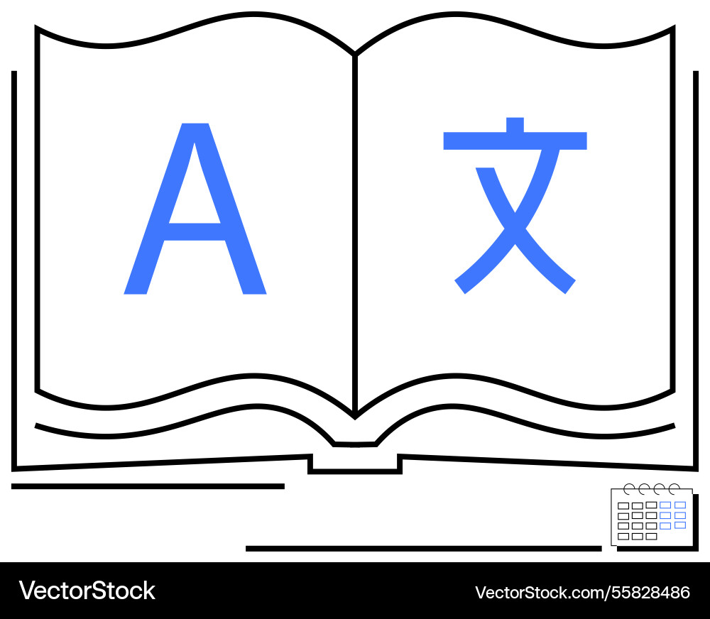 Open book with multilingual letters and small Vector Image