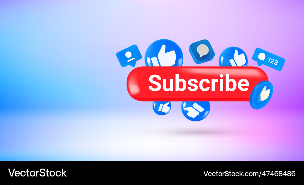 Social media icons and subscribe button 3d banner Vector Image