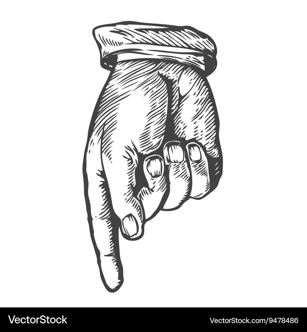 Vintage Hand Pointing Down Sketch Royalty Free Vector Image