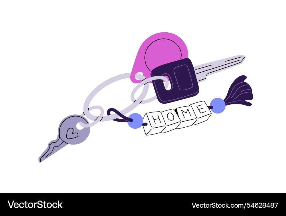 Different steel keys hanging on keyring Royalty Free Vector