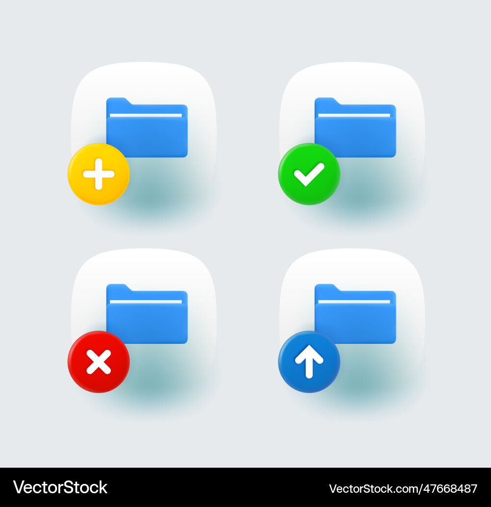 File folder icon set with different pictograms 3d Vector Image