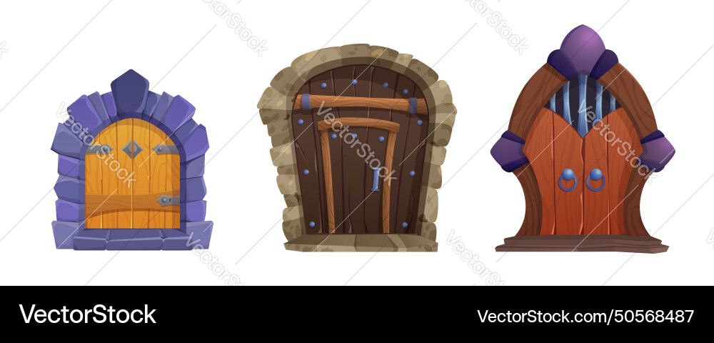 Medieval wooden doors set Royalty Free Vector Image