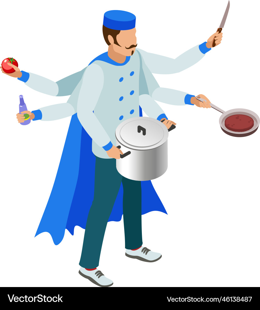 Superhero cook isometric composition Royalty Free Vector