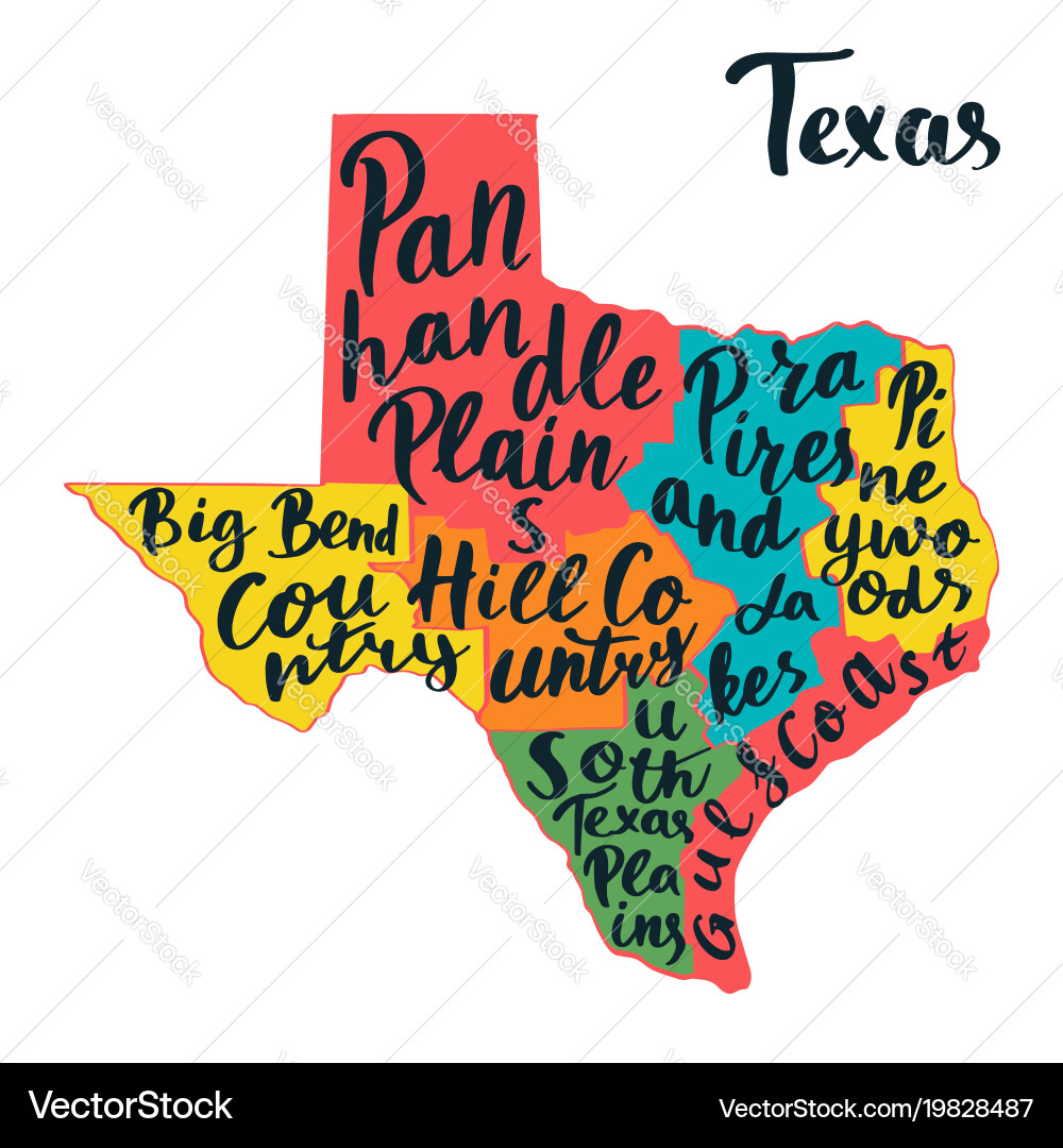 Texas state map hand lettering Royalty Free Vector Image