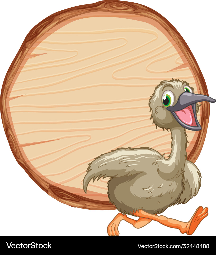 Blank sign template with cute ostrich on white Vector Image