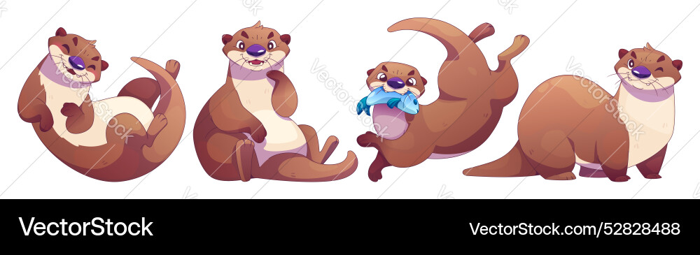 Cute sea otter characters set Royalty Free Vector Image