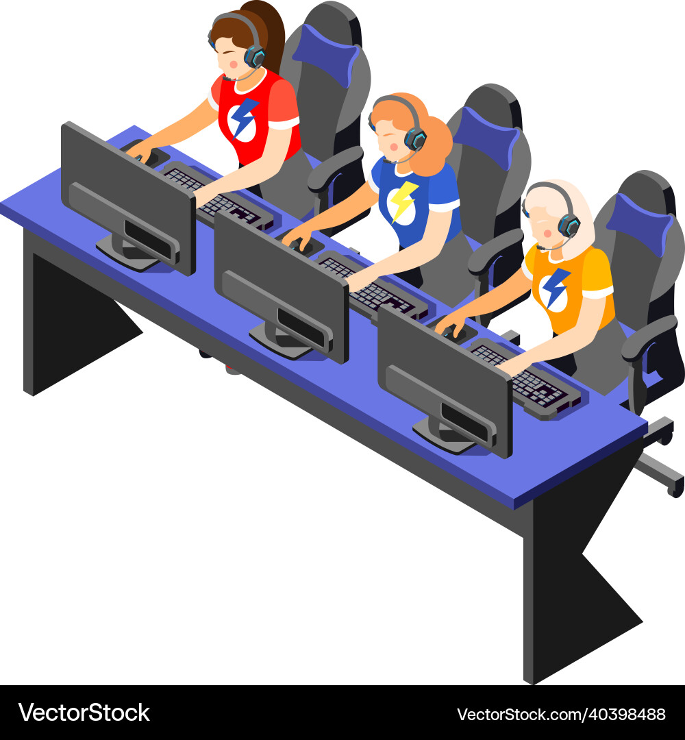 Female cybersport team composition Royalty Free Vector Image