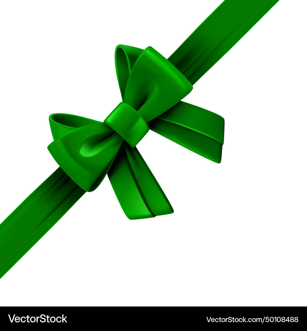 Green ribbon with bow on the box design template Vector Image