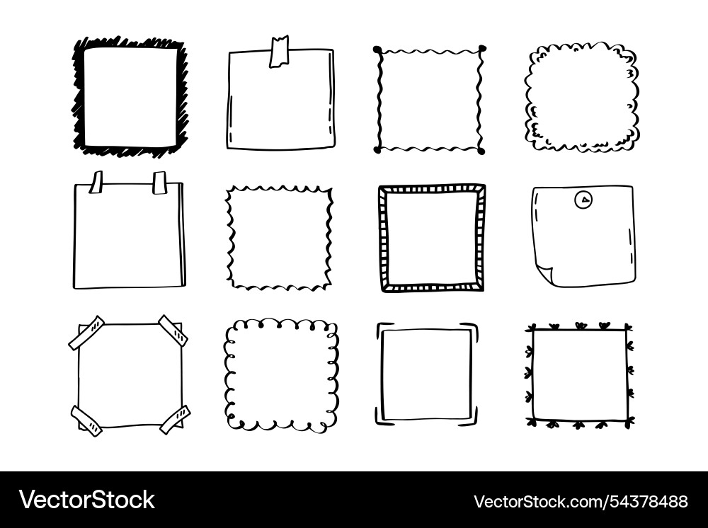 Handdrawn set of square scribbles frame doodle Vector Image