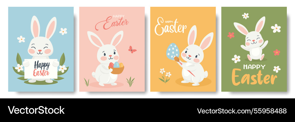 Happy easter bunny greeting cards set gift Vector Image