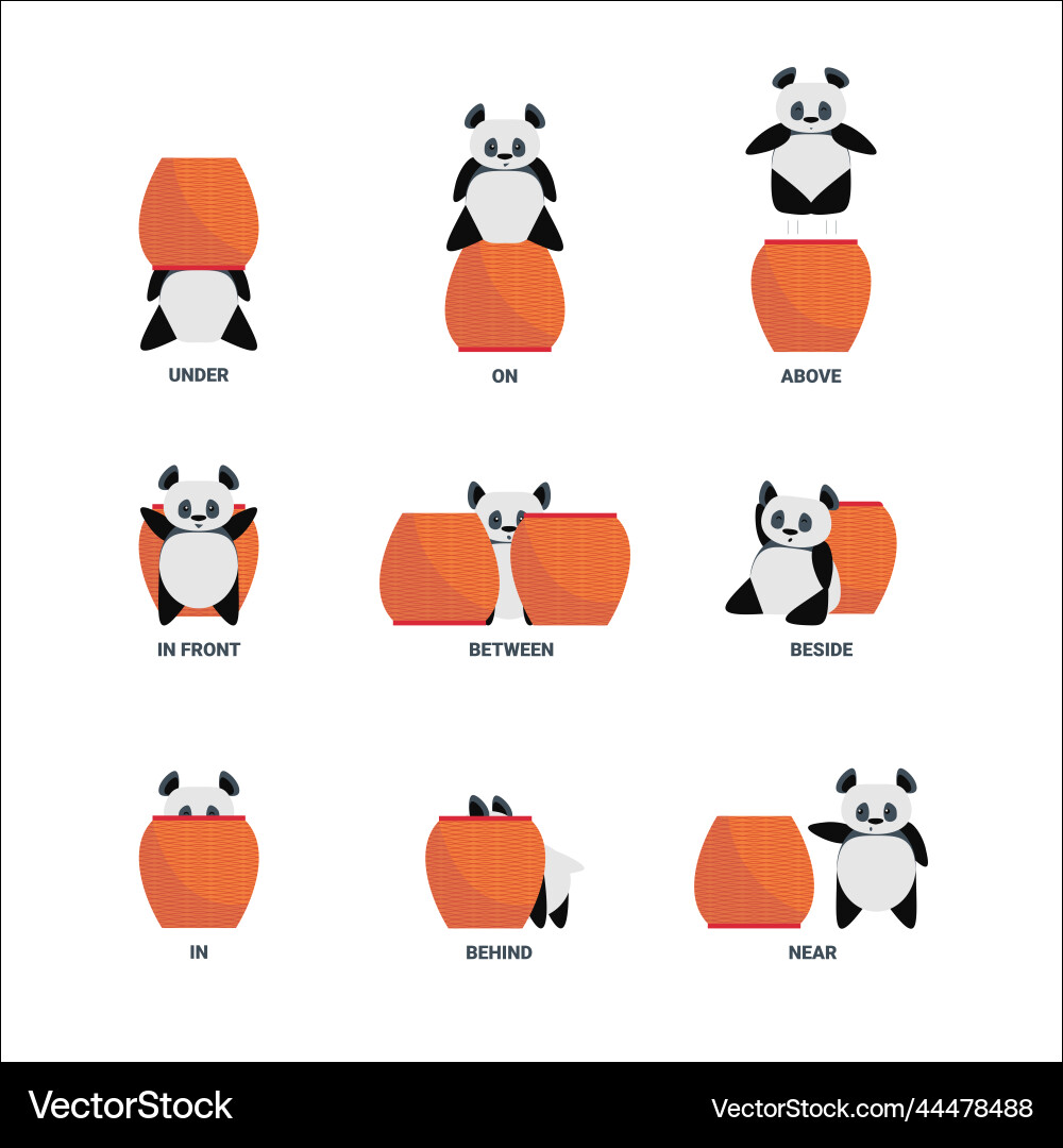 Preposition of Place - Panda Icons Royalty Free Vector Image