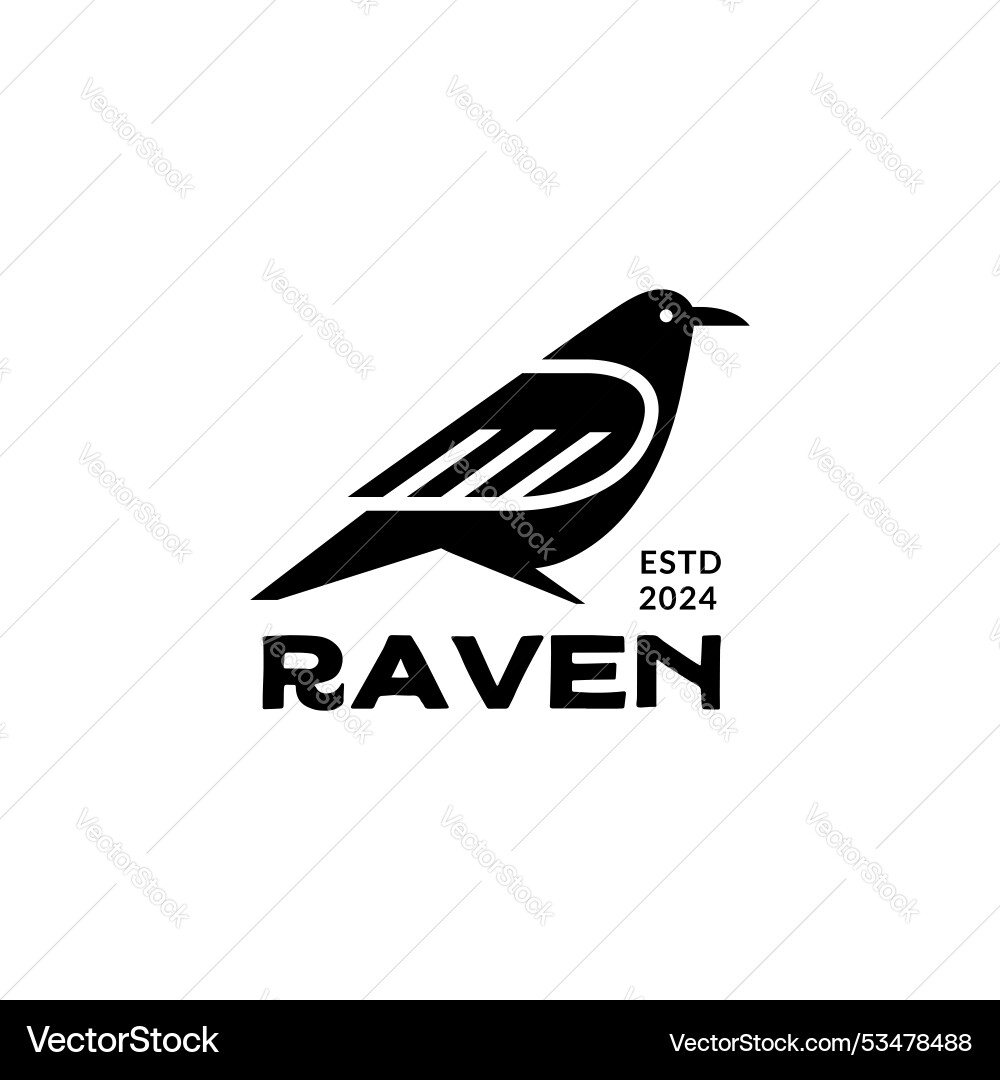 Raven bird smart animal logo design Royalty Free Vector