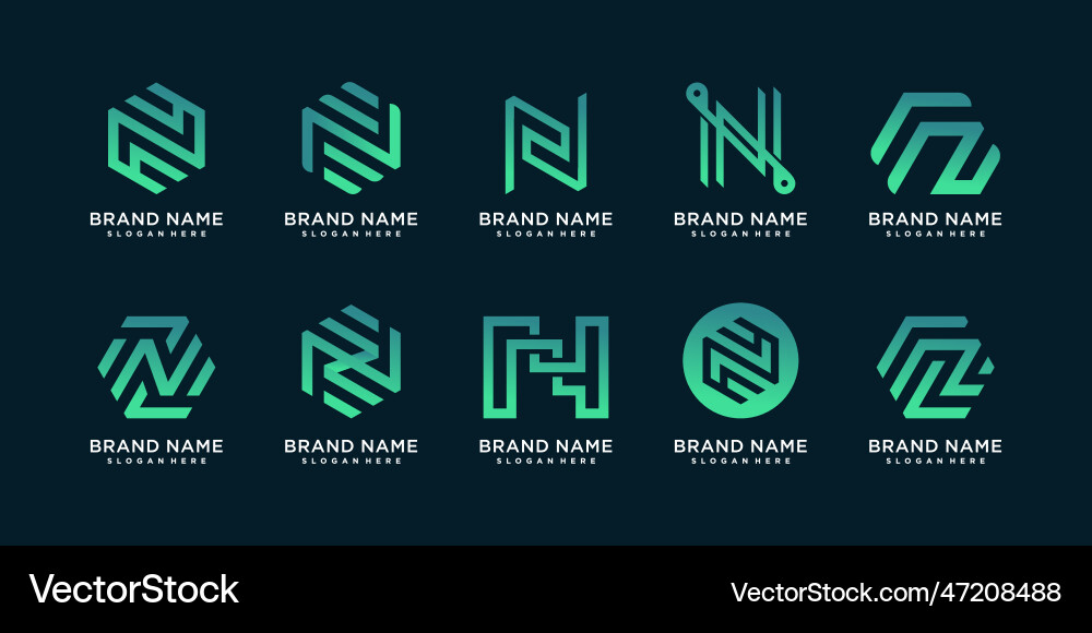 Set of n logo collection with geometry concept Vector Image