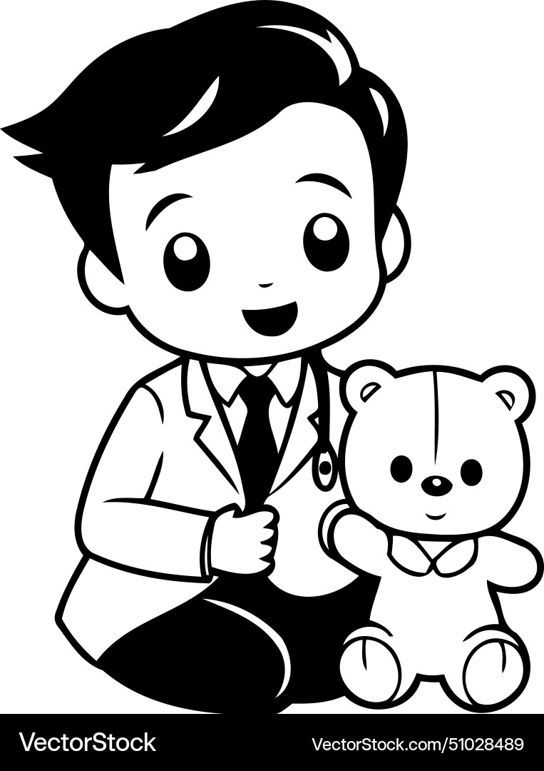 A cute cartoon doctor with teddy bear Royalty Free Vector
