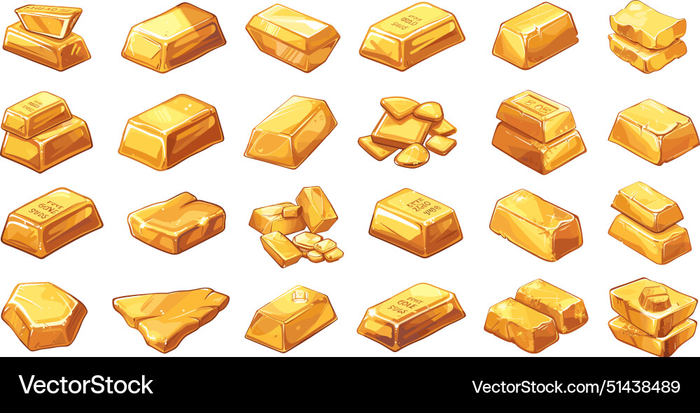 Cartoon gold bars from different angles icon set Vector Image