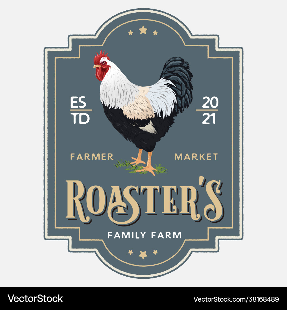 Farm Rooster Label Poster Royalty Free Vector Image