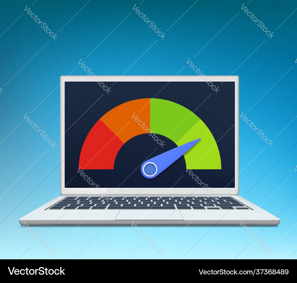 Laptop screen with internet speed test arrow Vector Image