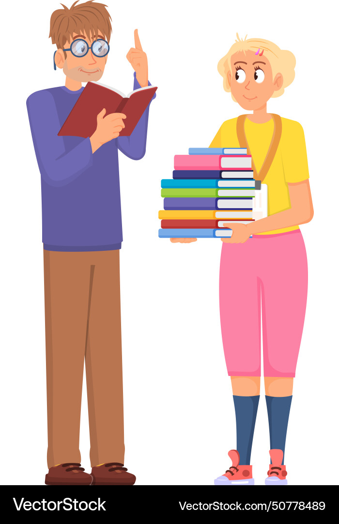 Librarian help man with book study reading person Vector Image