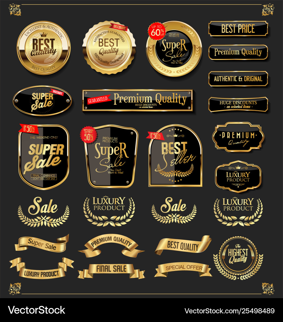 Retro golden ribbons labels and shields Royalty Free Vector