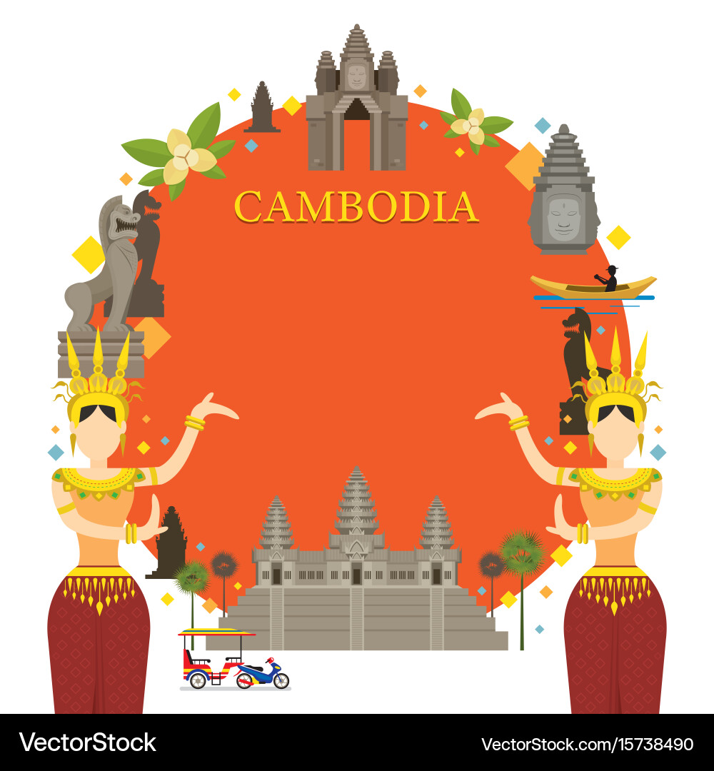 Cambodia landmarks traditional dance frame Vector Image