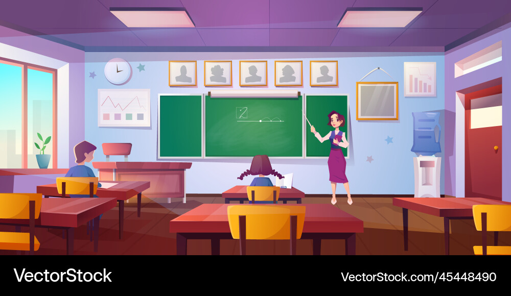 Cartoon classroom for math learning with pupils Vector Image