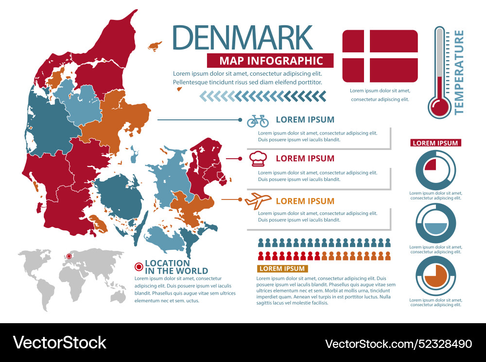 Flat denmark map infographic Royalty Free Vector Image