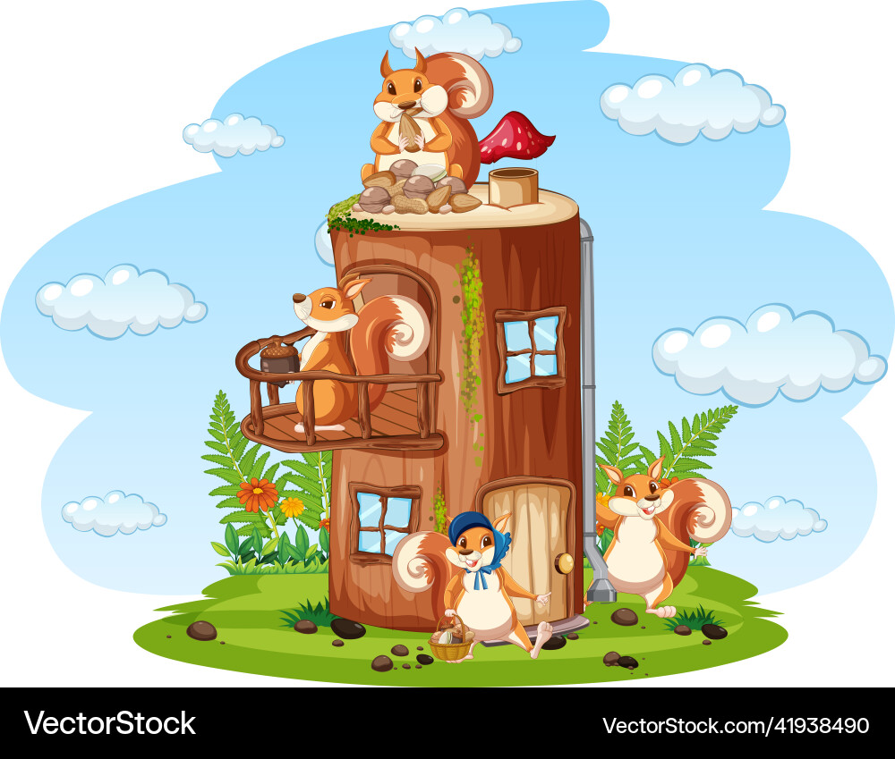Scene with squirrels at home Royalty Free Vector Image