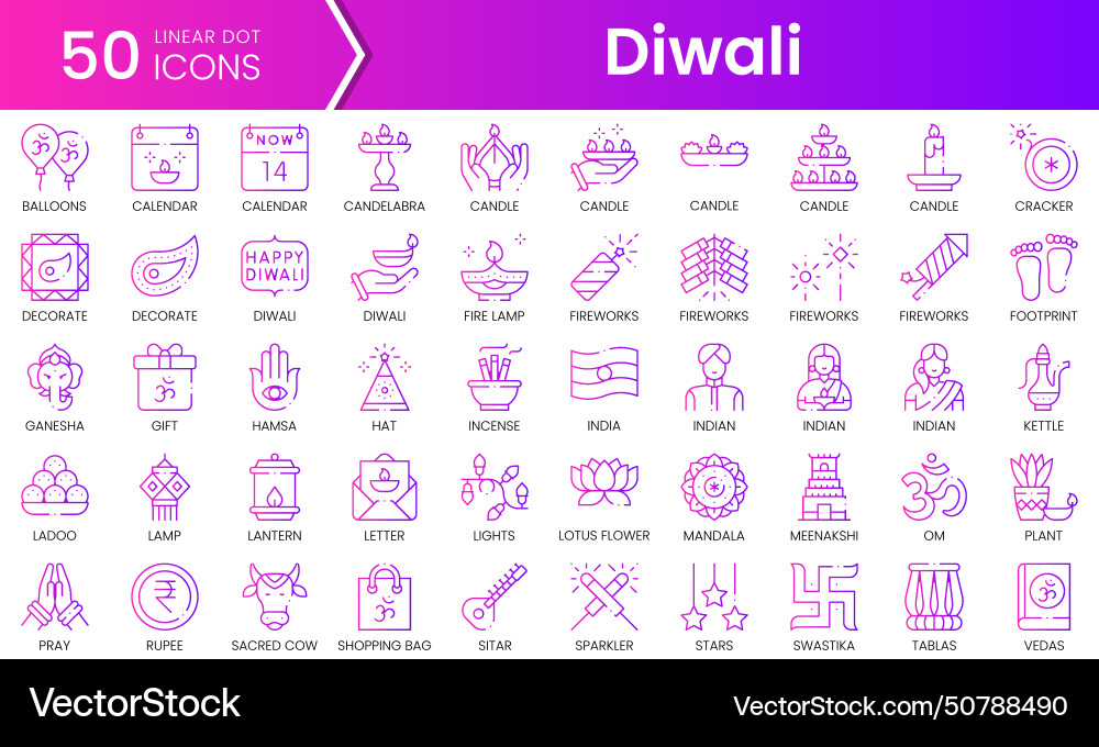 Set of diwali icons gradient style icon bundle Vector Image