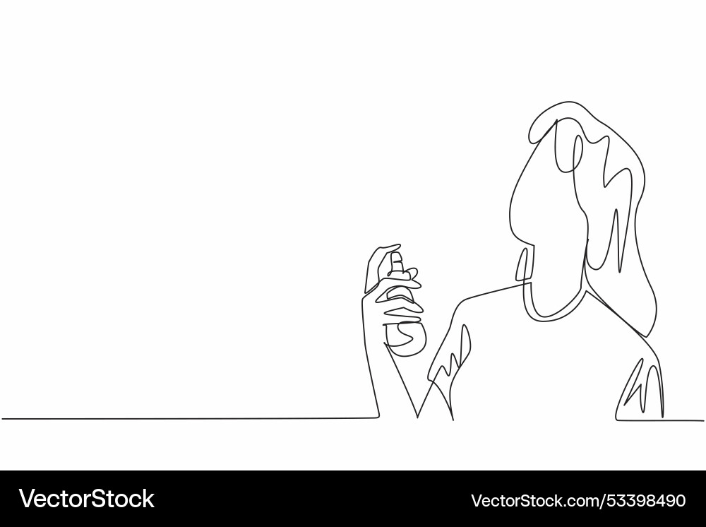 Single one line drawing woman spraying perfume Vector Image