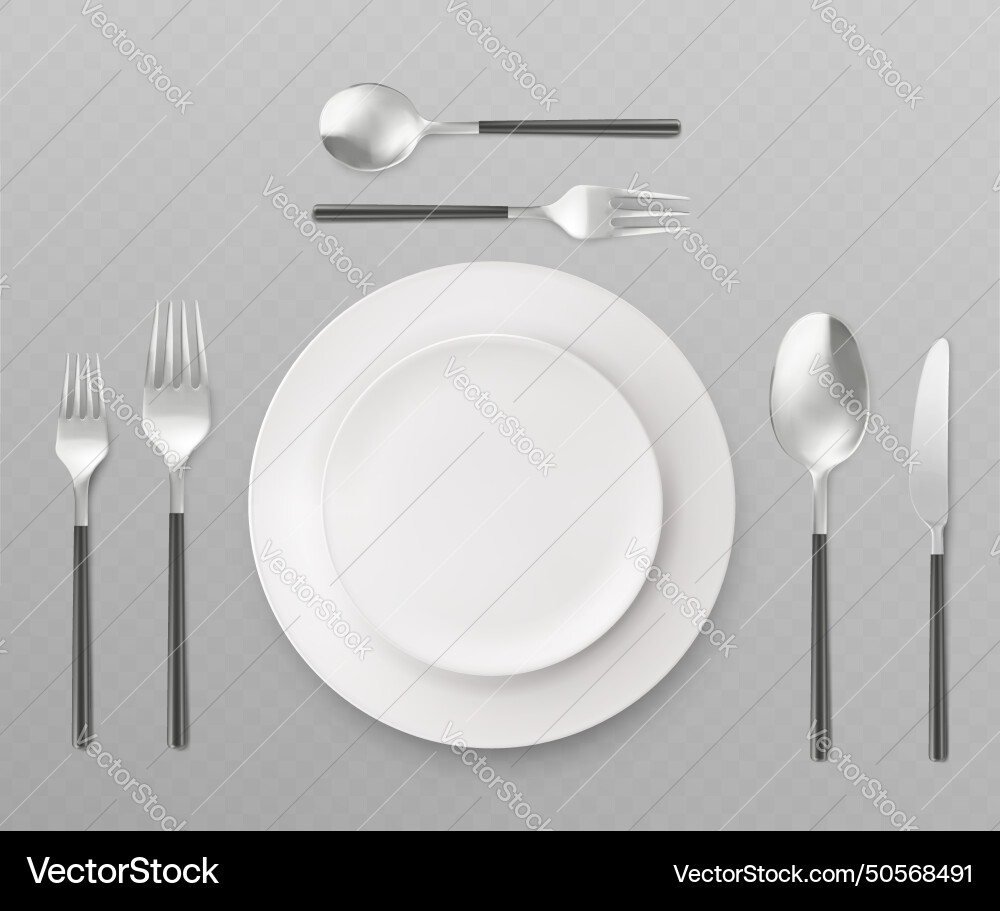 3d plate with cutlery top view Royalty Free Vector Image
