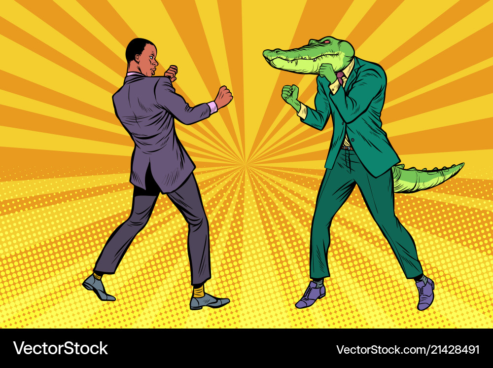 Businessman boxing with a crocodile Royalty Free Vector