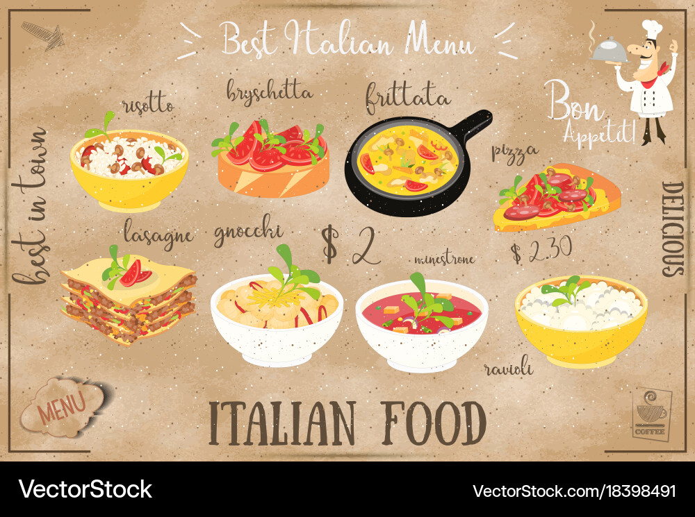Italian food menu Royalty Free Vector Image - VectorStock