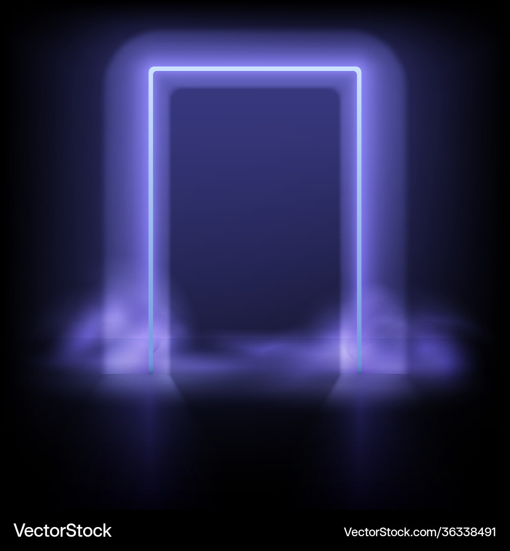 Neon door with smoke glowing frame Royalty Free Vector Image