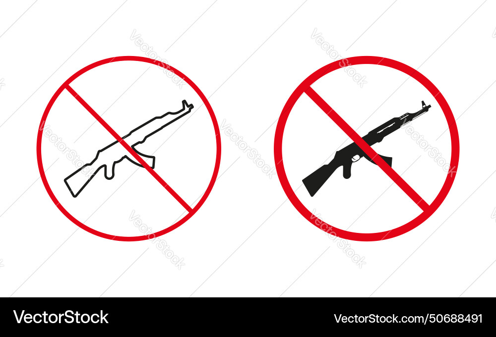No weapon allowed warning sign set assault rifle Vector Image