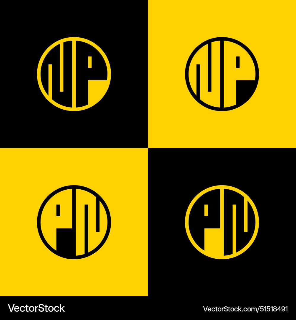 Simple np and pn letters circle logo set suitable Vector Image