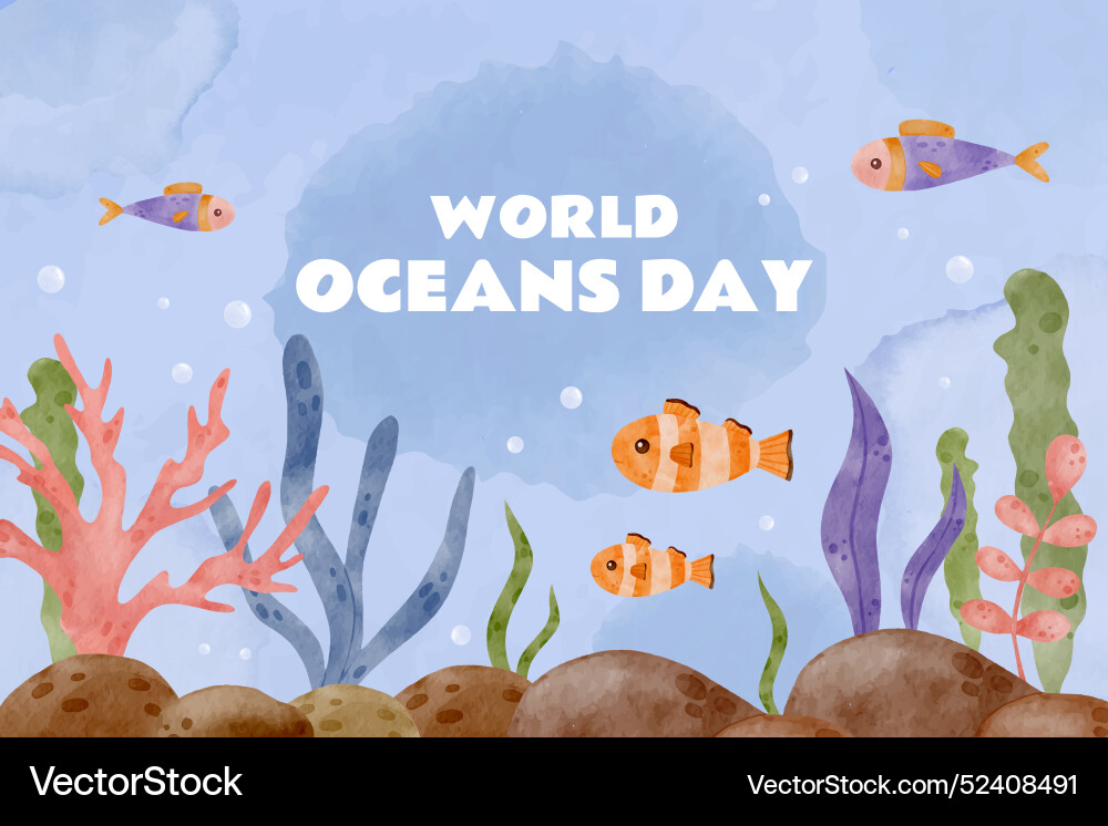 Watercolor world oceans day background Royalty Free Vector