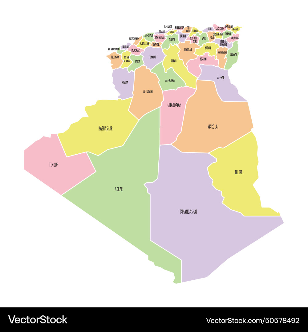 Algeria political map with region names solid Vector Image