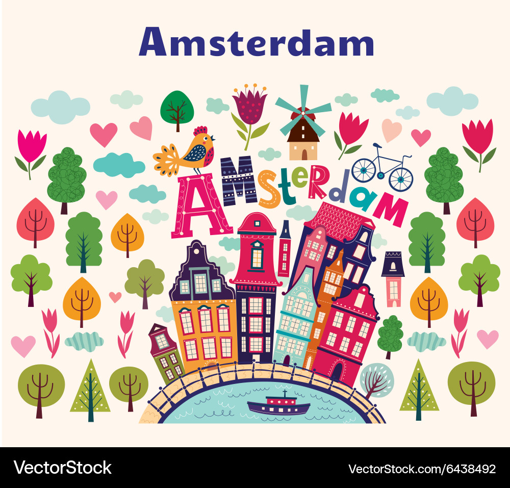 Amsterdam symbols Royalty Free Vector Image - VectorStock
