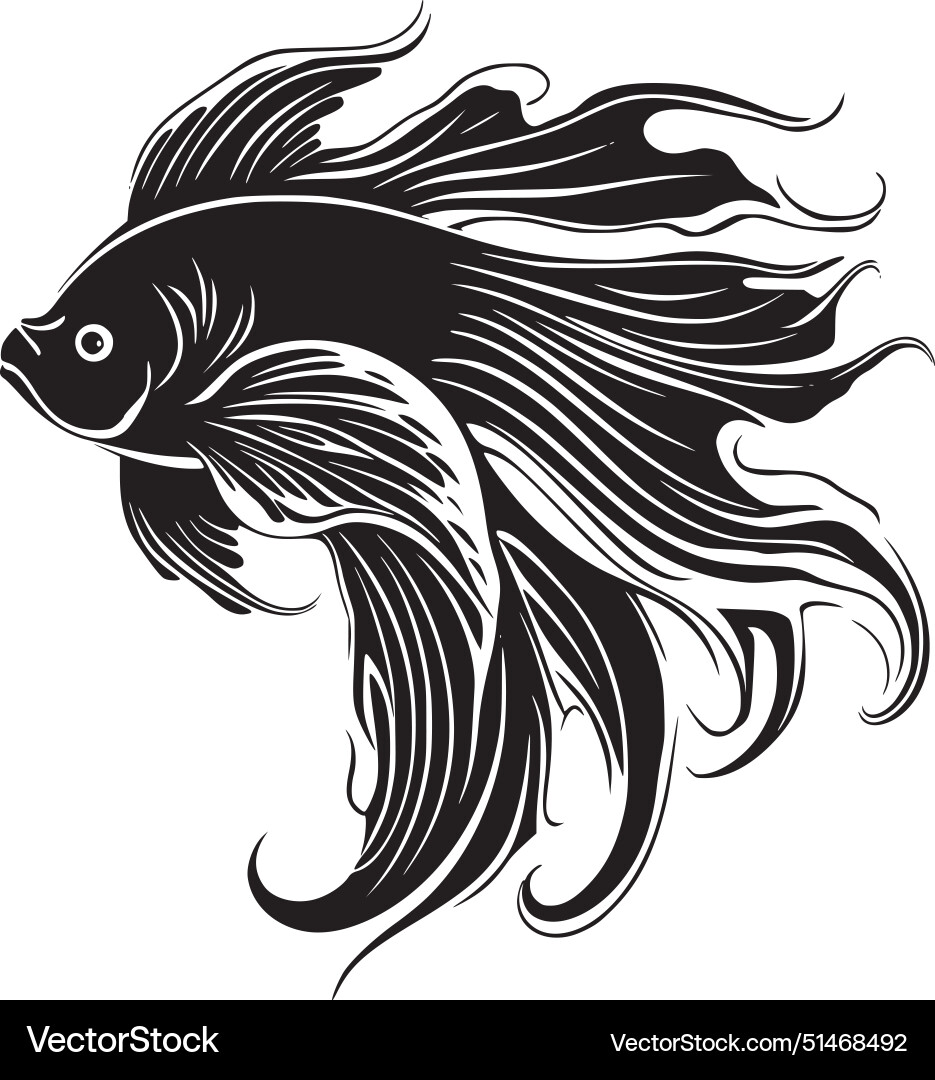 Betta fish - black and white Royalty Free Vector Image
