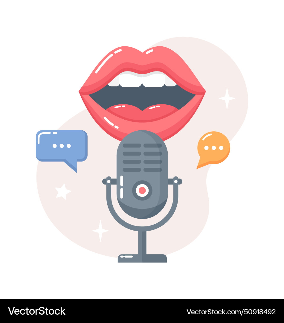 Talking female mouth microphone and speech Vector Image
