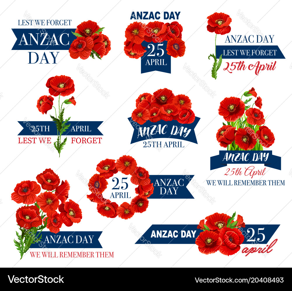 Anzac Day Poppy Remembrance Icon Royalty Free Vector Image