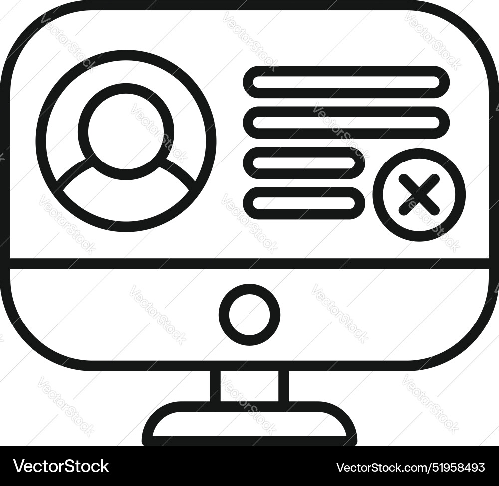 Computer showing user profile with cross mark for Vector Image